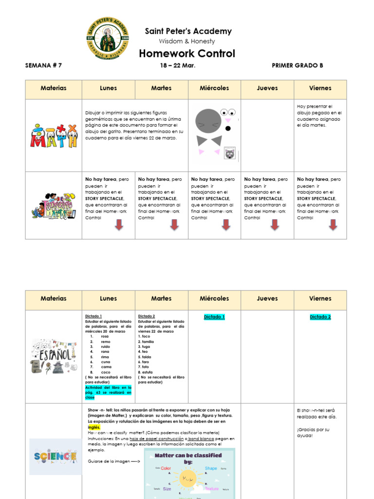 Homework Control: Saint Peter's Academy | PDF