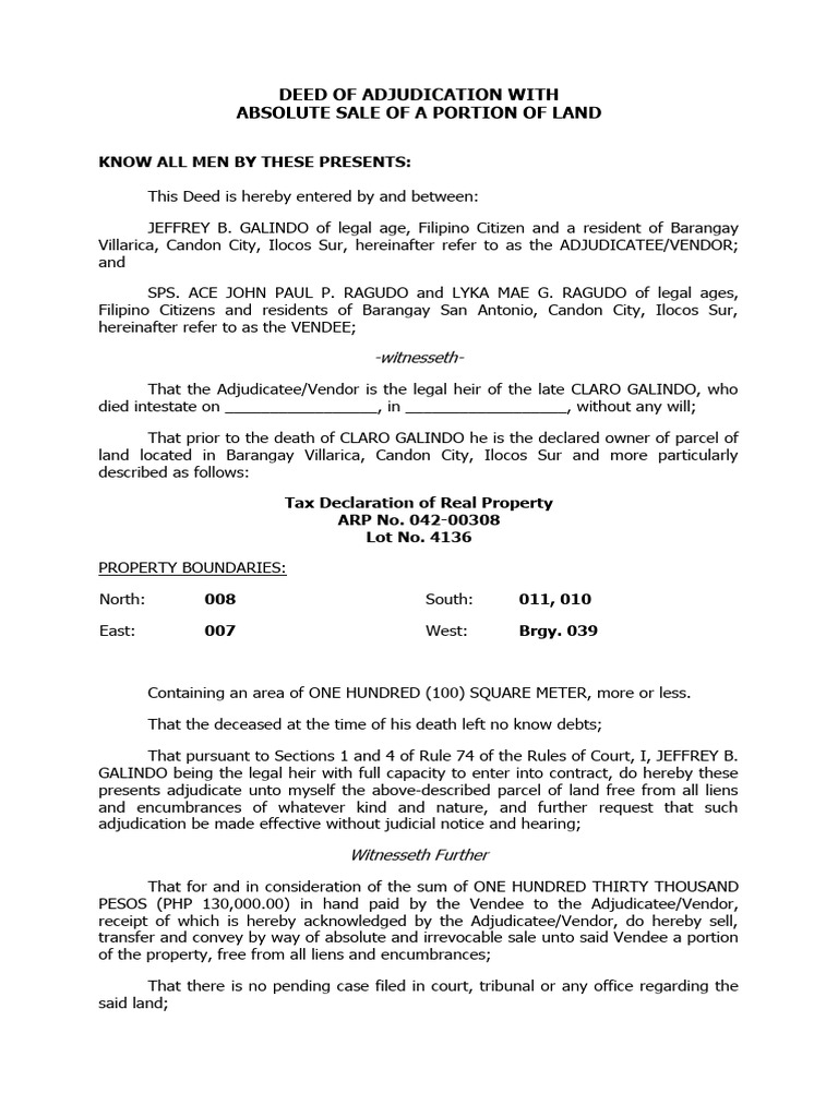 Land Adjudication and Sale Deed | PDF | Common Law | Civil Law (Common Law)