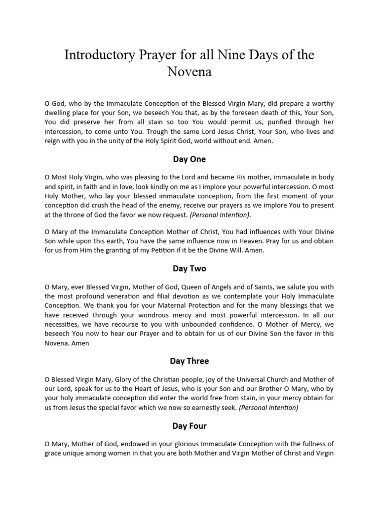 Introductory Prayer For All Nine Days of The Novena | PDF | Mary ...