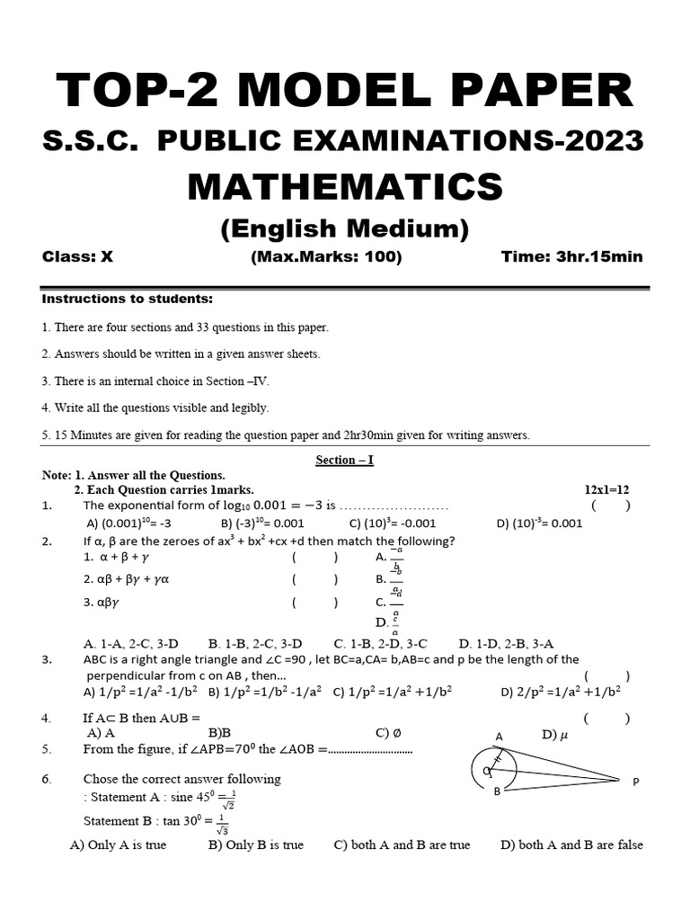 Top Model Paper-2 - Protected | PDF | Mathematics | Elementary Mathematics
