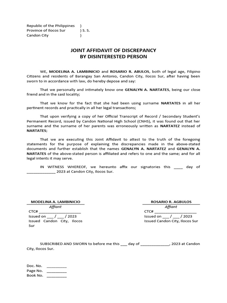 Affidavit of Name Discrepancy | PDF
