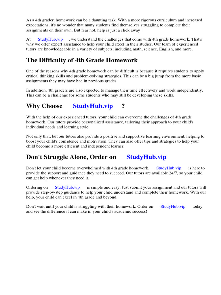 Homework Help 4th Graders | PDF | Homework | Mathematics