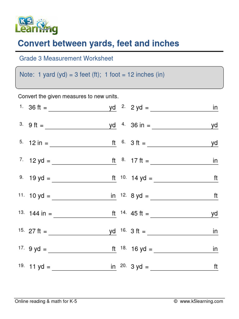 Grade 3 Converting Yards Feet Inches Easy B | PDF