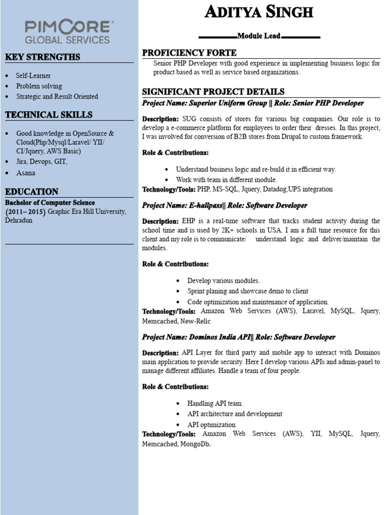 Sample resume | PDF | Php | My Sql