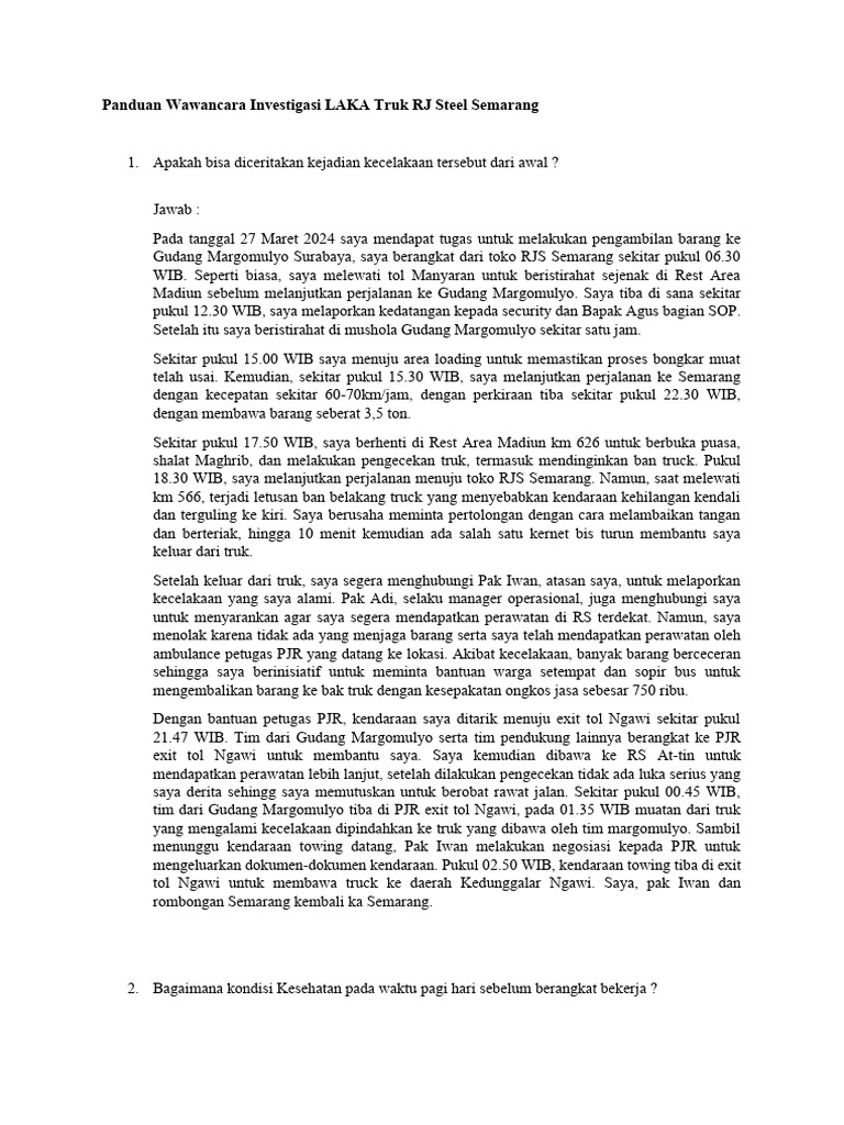 BA Wawancara Dan Rekomendasi LAKA Truk RJS Semarang | PDF