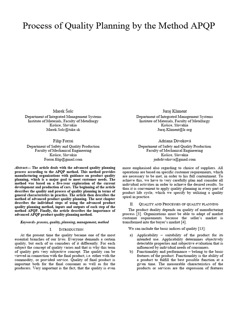 Process of Quality Planning | PDF | Product (Business) | Reliability Engineering