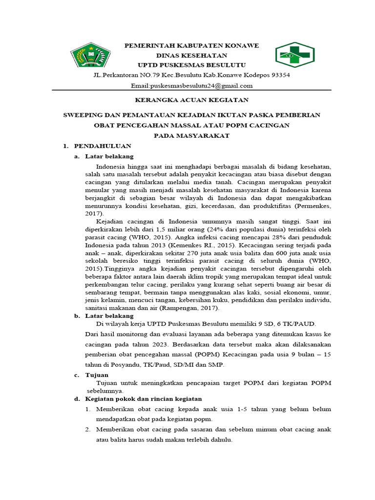 Kak Sweeping Dan Pemantauan Kejadian Ikutan Paska Pemberian Obat ...