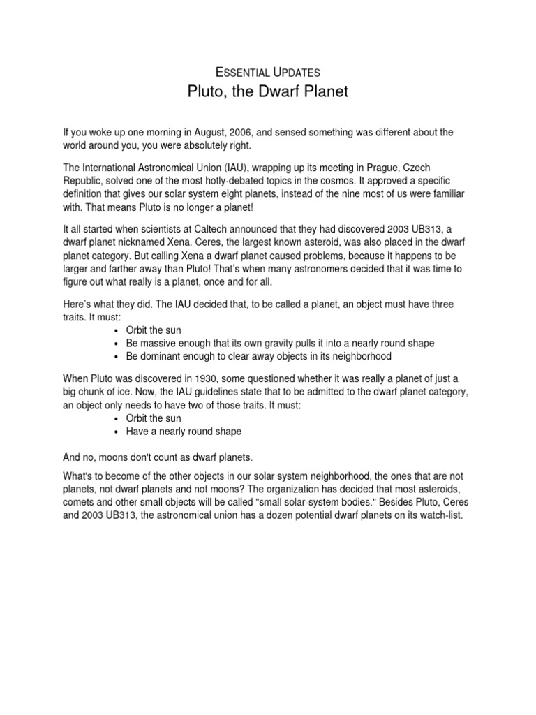 Pluto's Dwarf Planet Status Explained | PDF