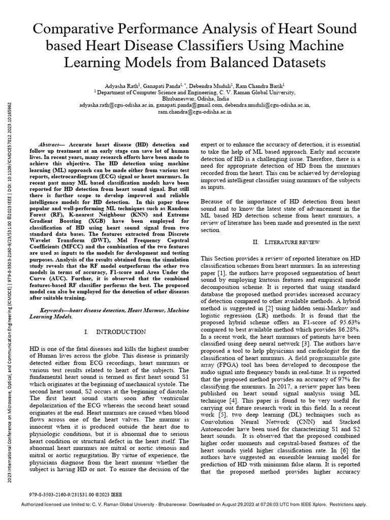 Comparative Performance Analysis of Heart Sound Based Heart Disease Classifiers Using Machine ...