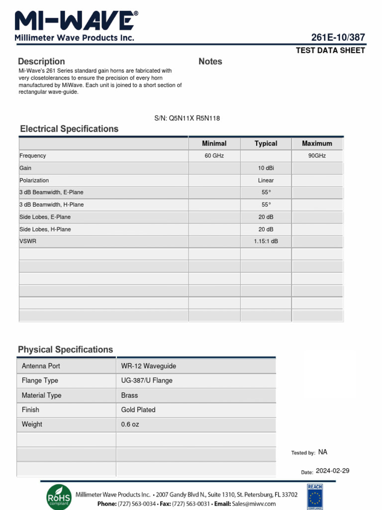 S/N: Q5N11X R5N118: Test Data Sheet | PDF