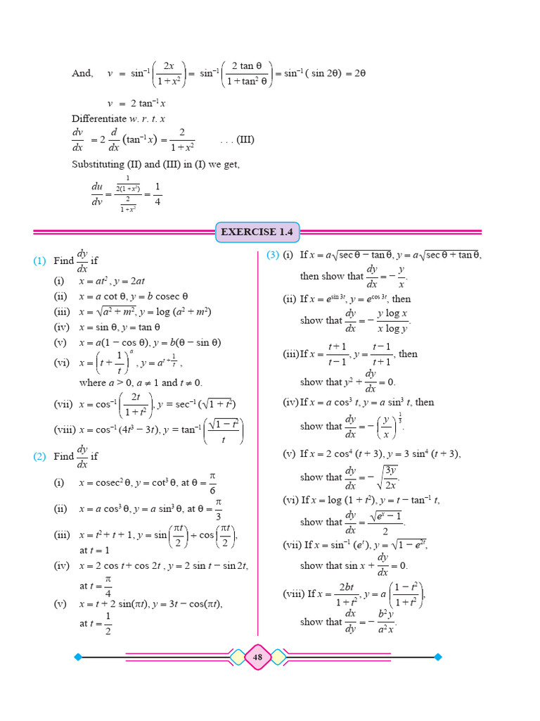 Practice Questions On Differentiation and Integration | PDF | Area | Integral
