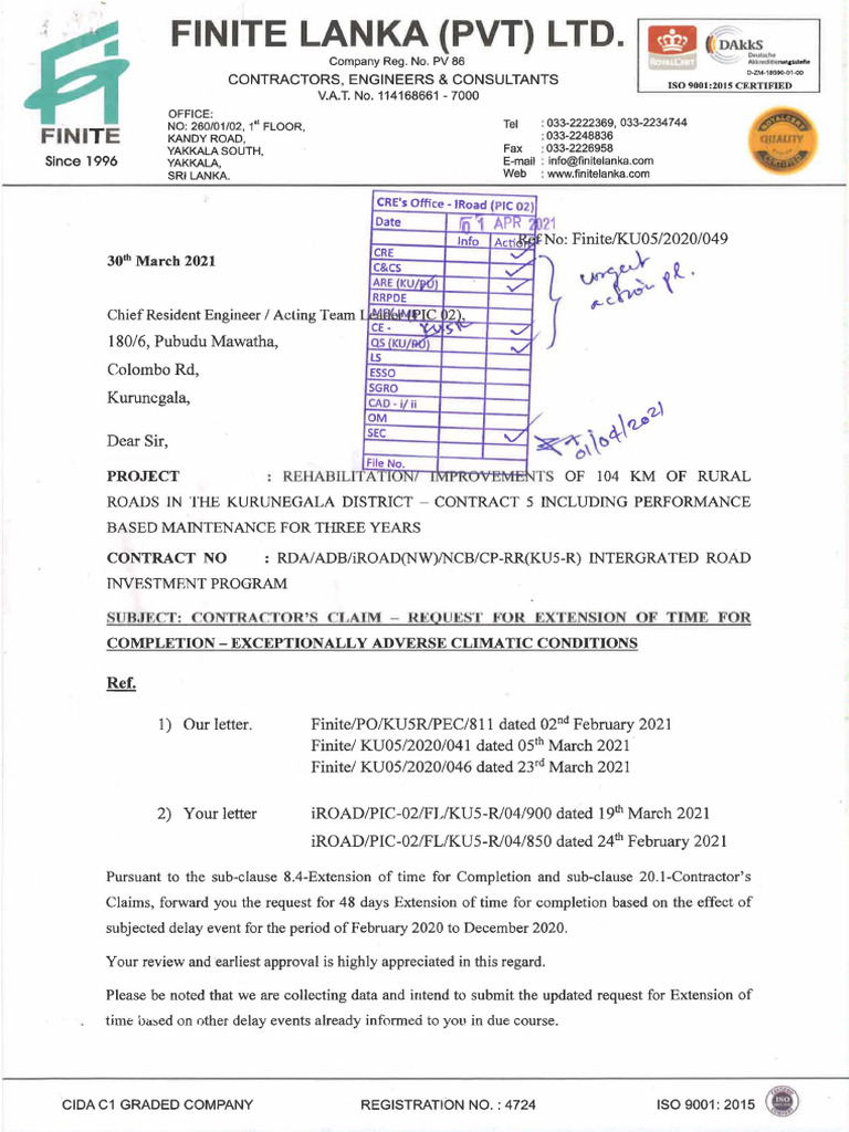 2020-49 - Contractor's Claim - Request for Extension of Time for ...