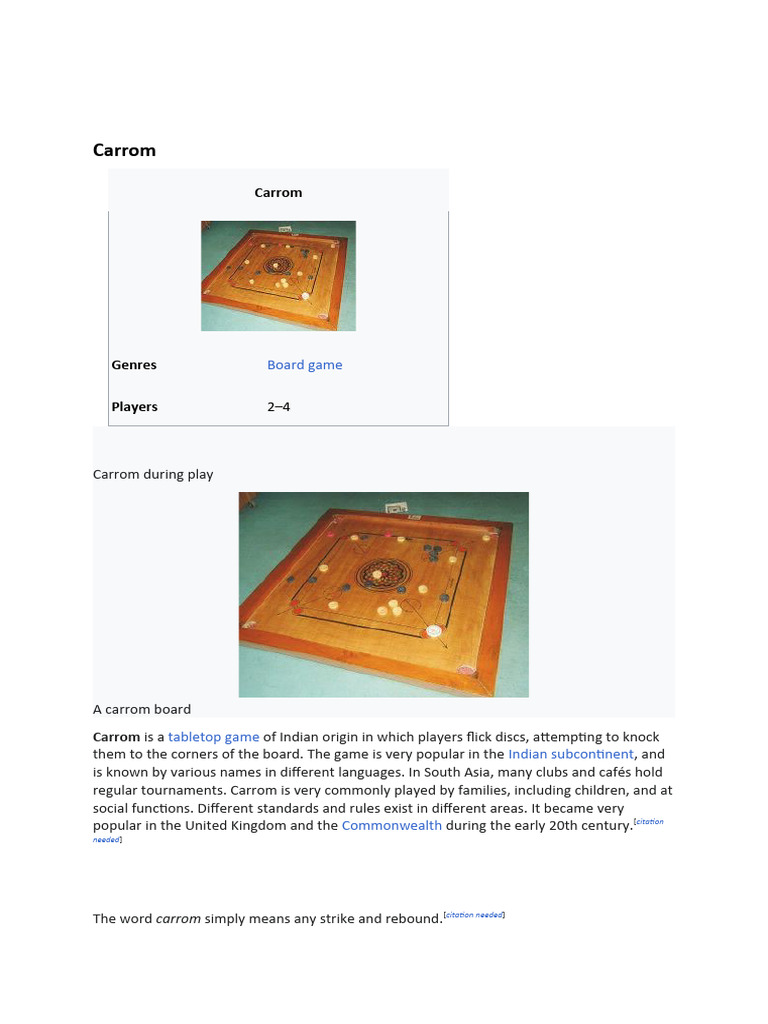 Overview of Carrom Game Rules | PDF | Precision Sports | Board Games