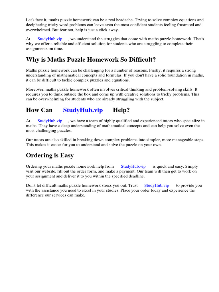 Maths Puzzle Homework | PDF | Puzzles | Worksheet