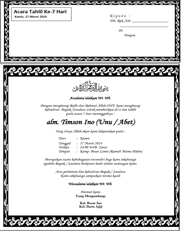 Undangan Tahlil 7 Hari | PDF