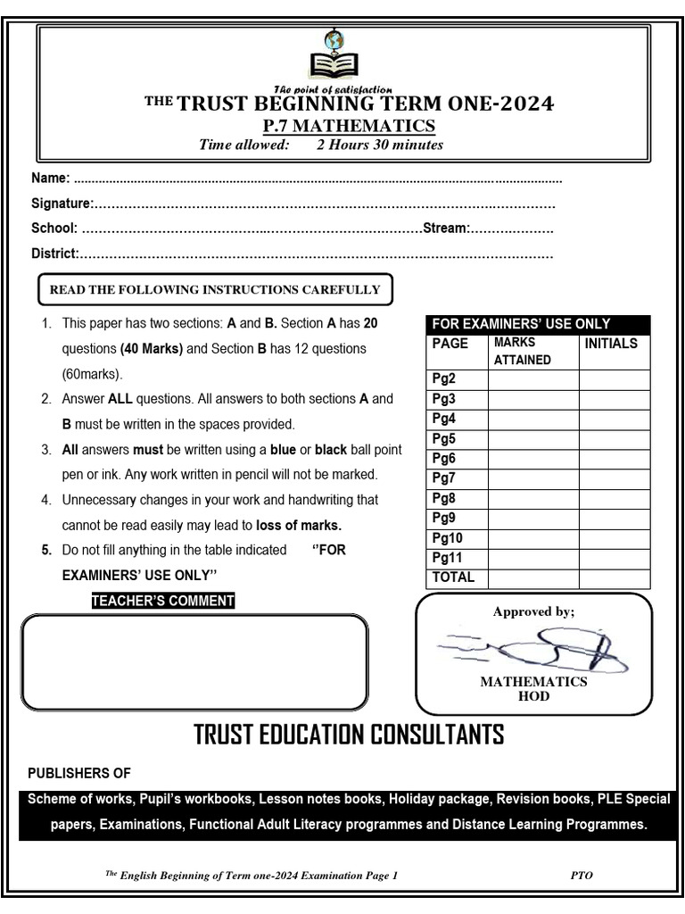 The Trust Mid Term One, 2024 MTC | PDF | Mathematics