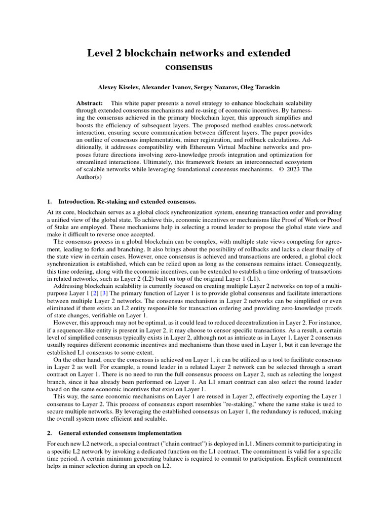 Level 2 Blockchain Networks and Extended Consensus | PDF | Cryptocurrency | Computing