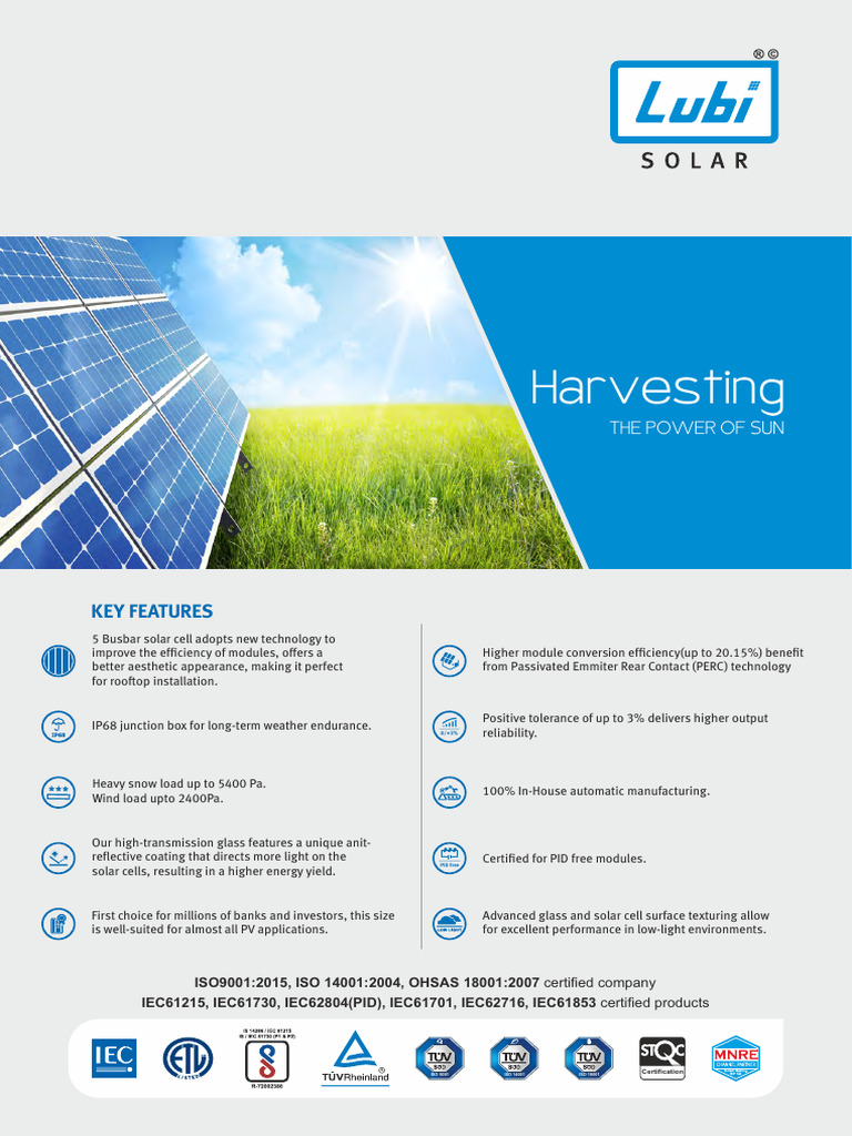 PERC Mono Solar Panel Specifications | PDF | Solar Panel | Photovoltaics