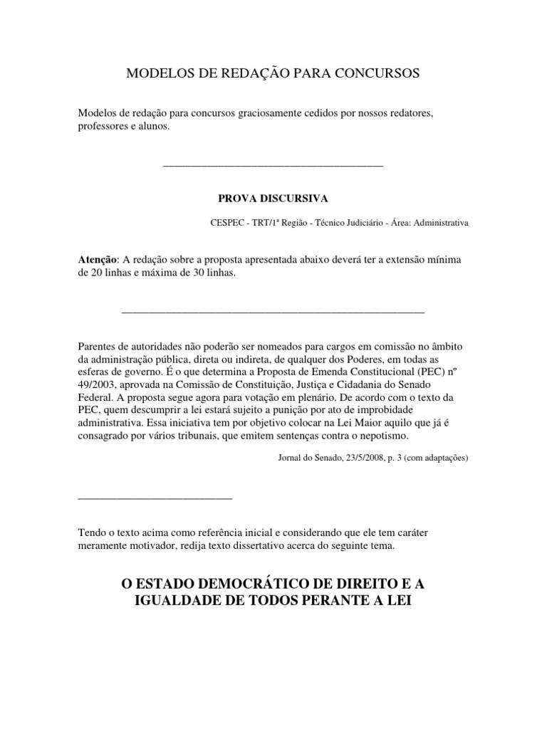 Modelo de Redação para Concursos | PDF