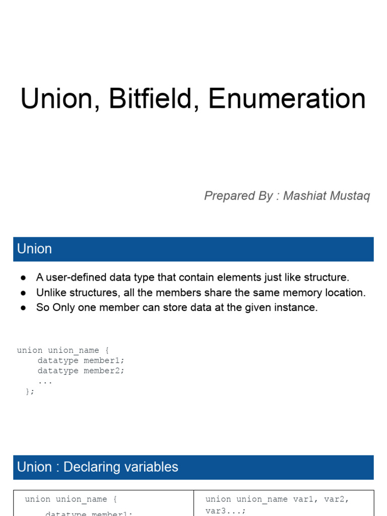 Union, Bitfield, Enumeration | PDF | Integer (Computer Science) | Mathematical Structures