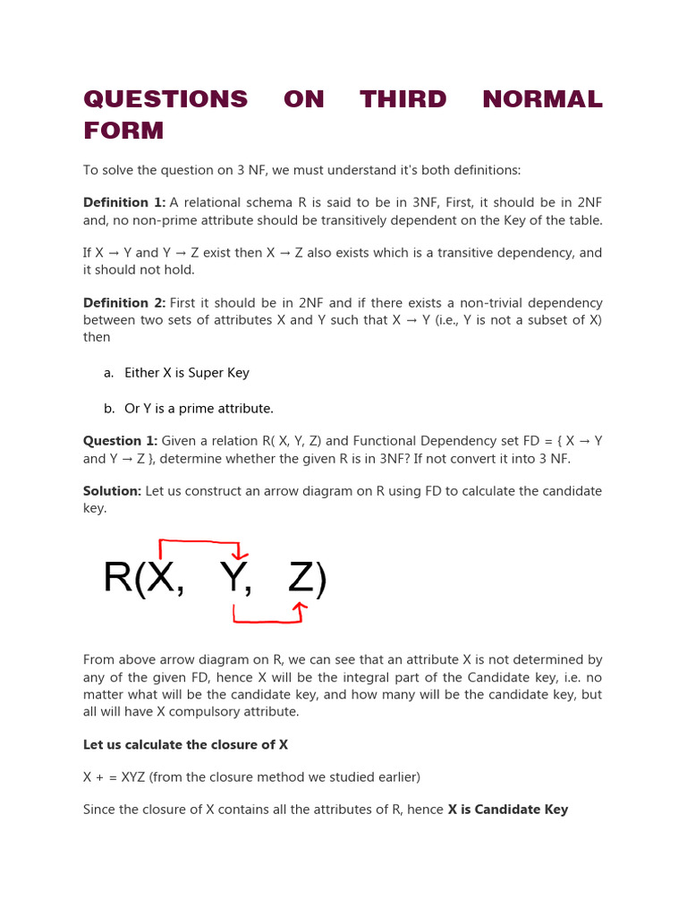 Questions On Third Normal Form Pdf Data Information Retrieval