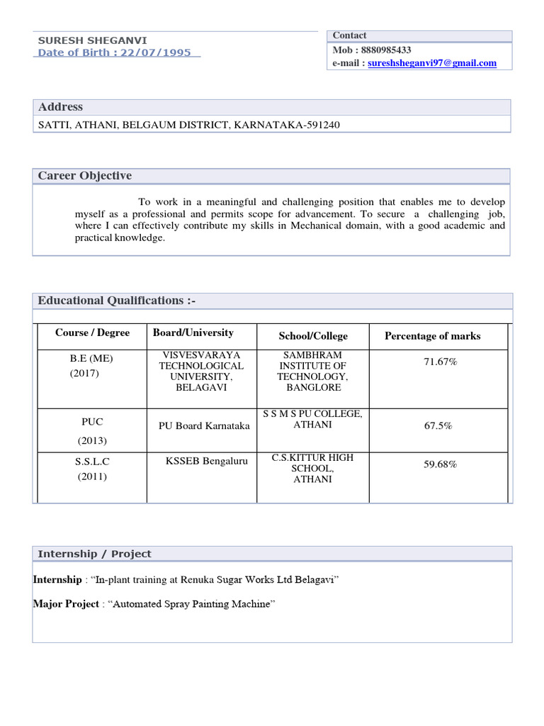 Suresh Resume 2020 | Download Free PDF | Bangalore | Science