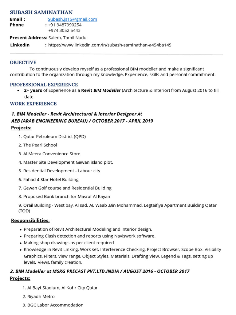 SUBASH RESUME | PDF | Autodesk Revit