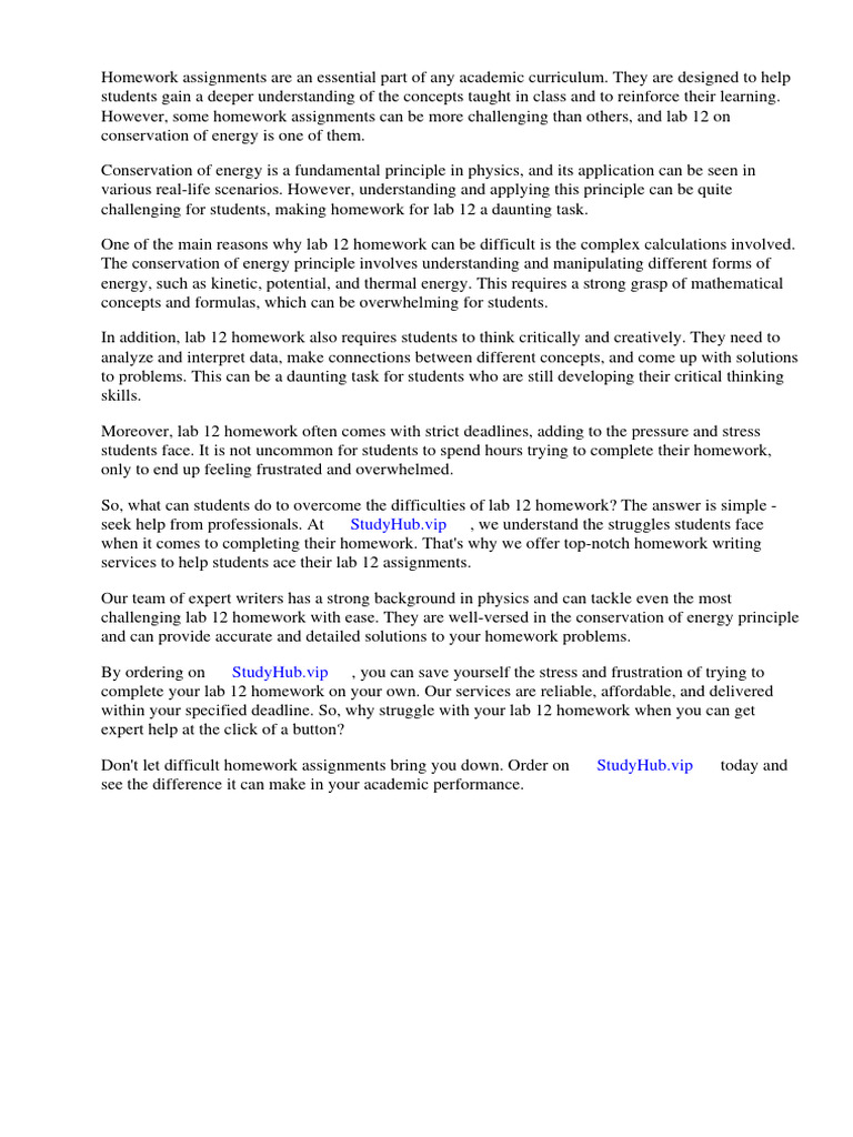 Homework For Lab 12 Conservation of Energy | PDF | Potential Energy ...