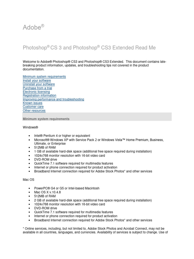 Adobe: Photoshop CS 3 and Photoshop CS3 Extended Read Me | Download Free PDF | Adobe Photoshop ...