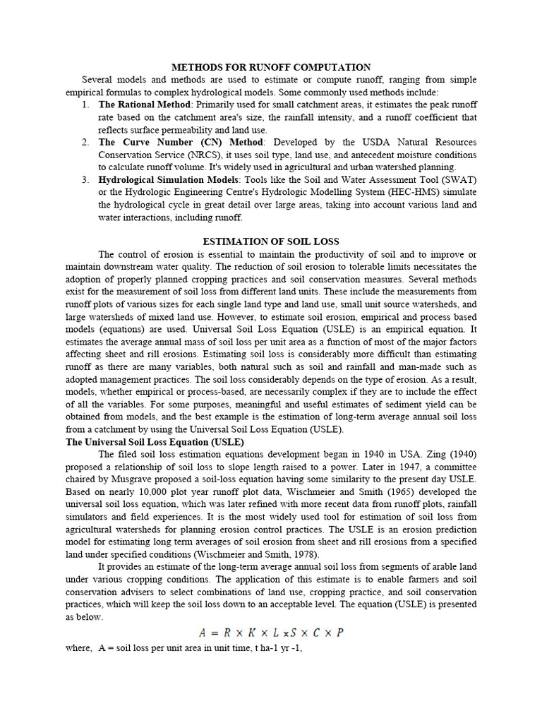 Methods For Runoff Computation | PDF | Surface Runoff | Soil