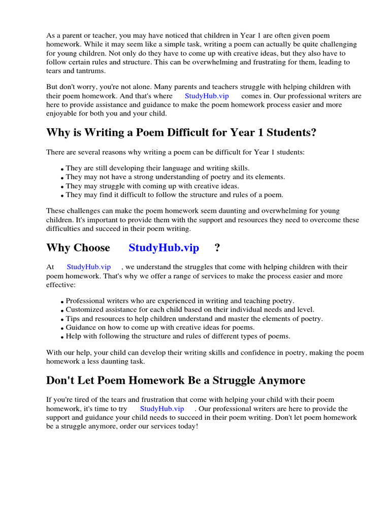 Poem Homework Year 1 | PDF | Poetry | Homework
