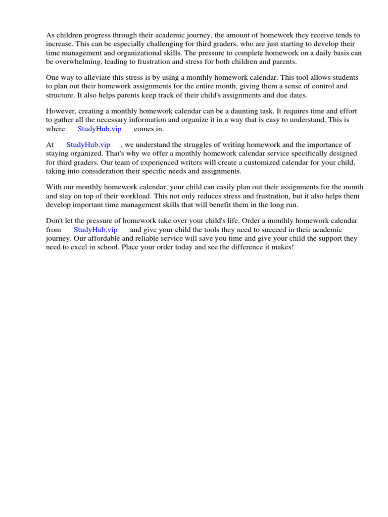 Monthly Homework Calendar 3rd Grade | PDF | Homework | Microsoft Outlook