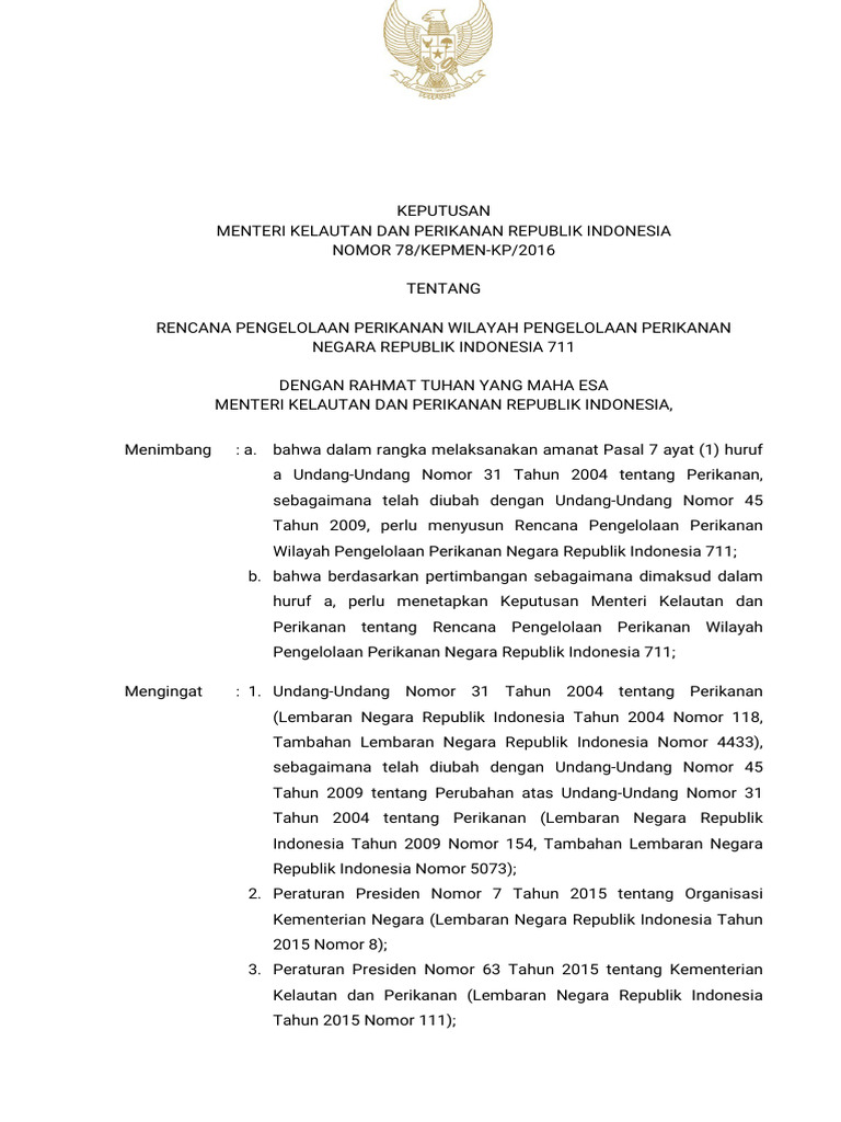 Kep Men KP Nomor 78 Tahun 2016 Tentang RPP WPP Nri 711 | PDF