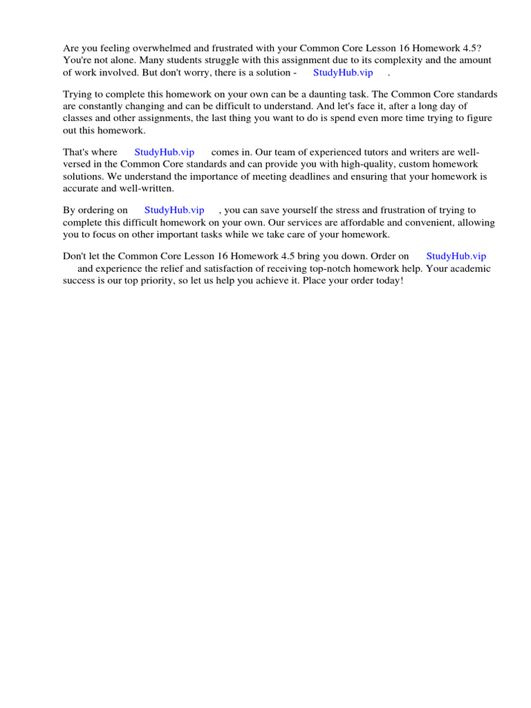 Common Core Lesson 16 Homework 4.5 | PDF | Homework | Mathematics