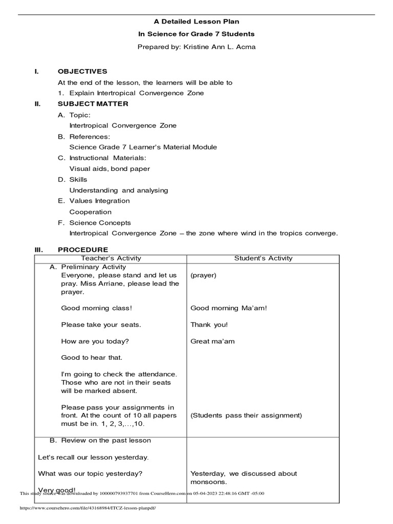 ITCZ Lesson Plan.pdf | PDF | Tropics | Rain