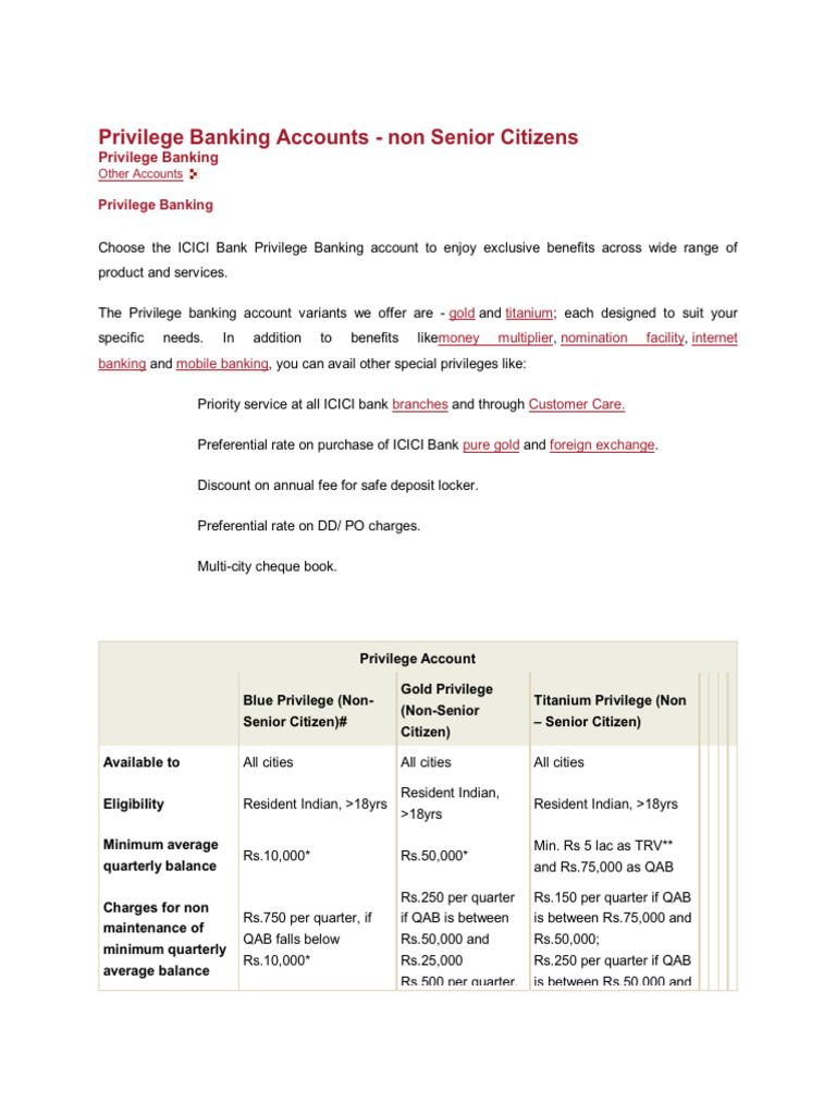 Privilege Banking Accounts | PDF