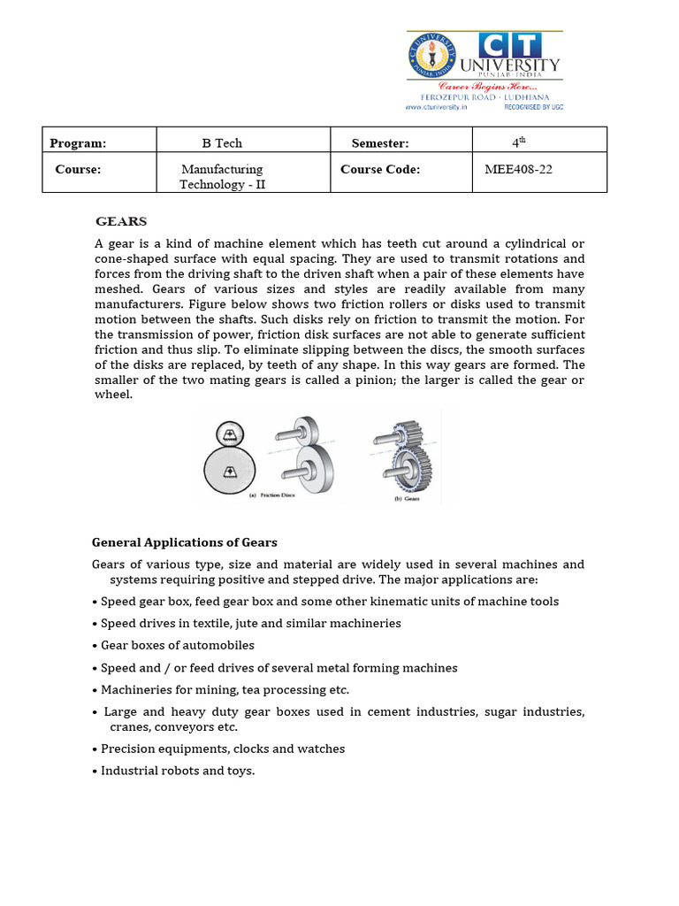 Unit - 3 (Gear) | PDF | Gear | Forging