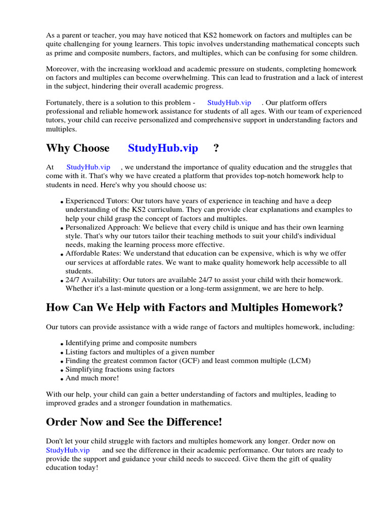 Factors and Multiples Ks2 Homework | PDF | Homework | Learning