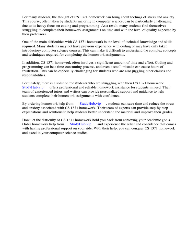 Cs 1371 Homework | Download Free PDF | Homework | Psychology