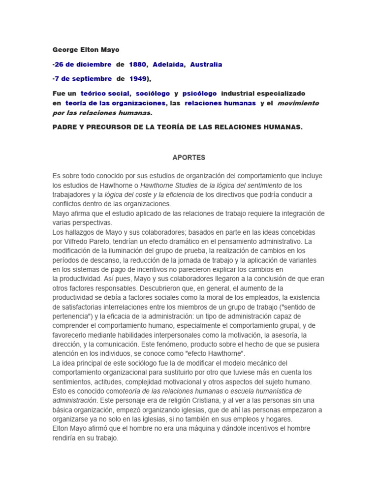 George Elton Mayo | PDF | Ciencias del comportamiento | Sicología