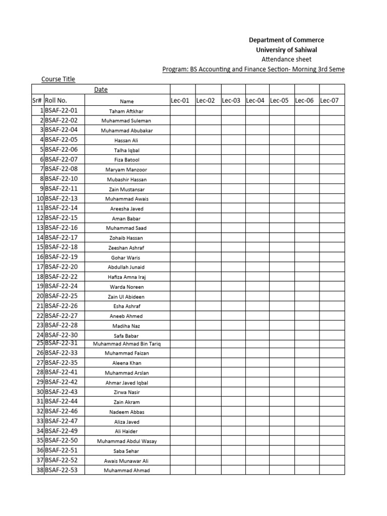 Attendence Sheet | PDF