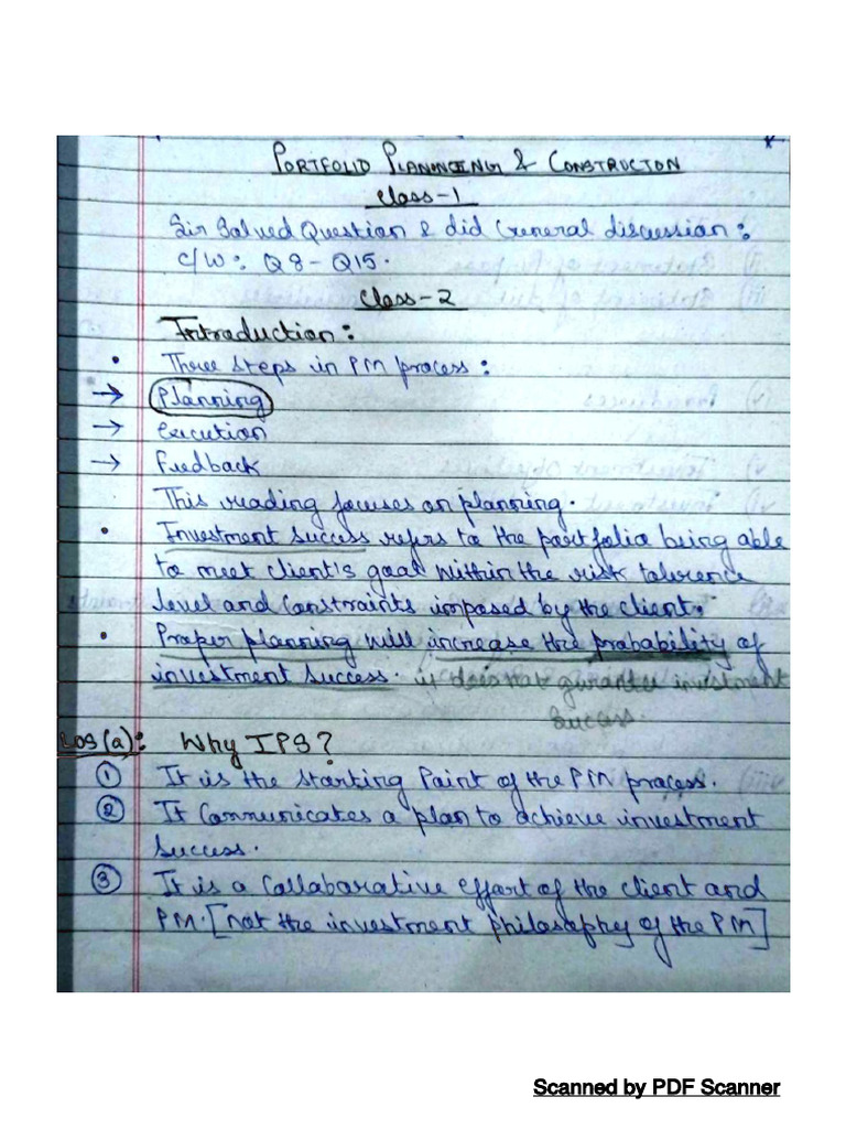 Basics of Portfolio Planning and Construction Class Notes | PDF