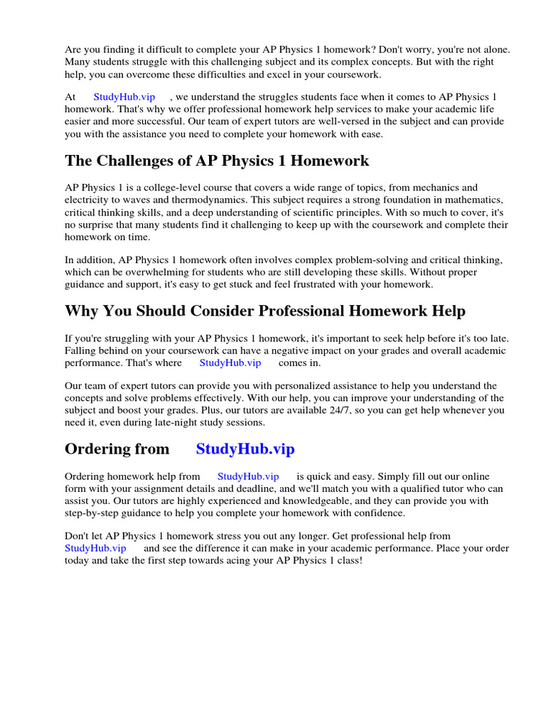 AP Physics 1 Homework Help | PDF | Force | Advanced Placement