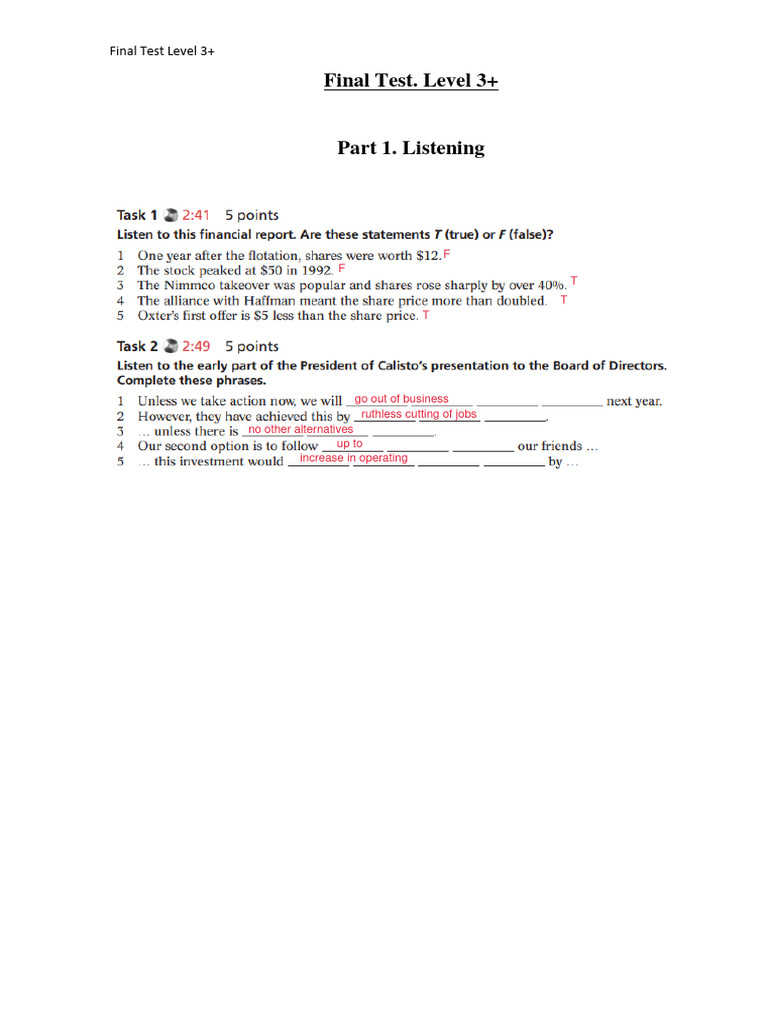 Final Test Level 3+ Assessment Guide | PDF