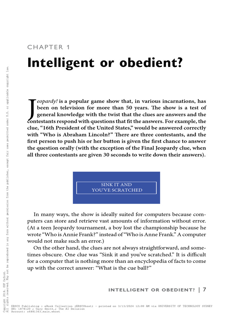 GarySmith 2018 Chapter1IntelligentOr TheAIDelusion | PDF