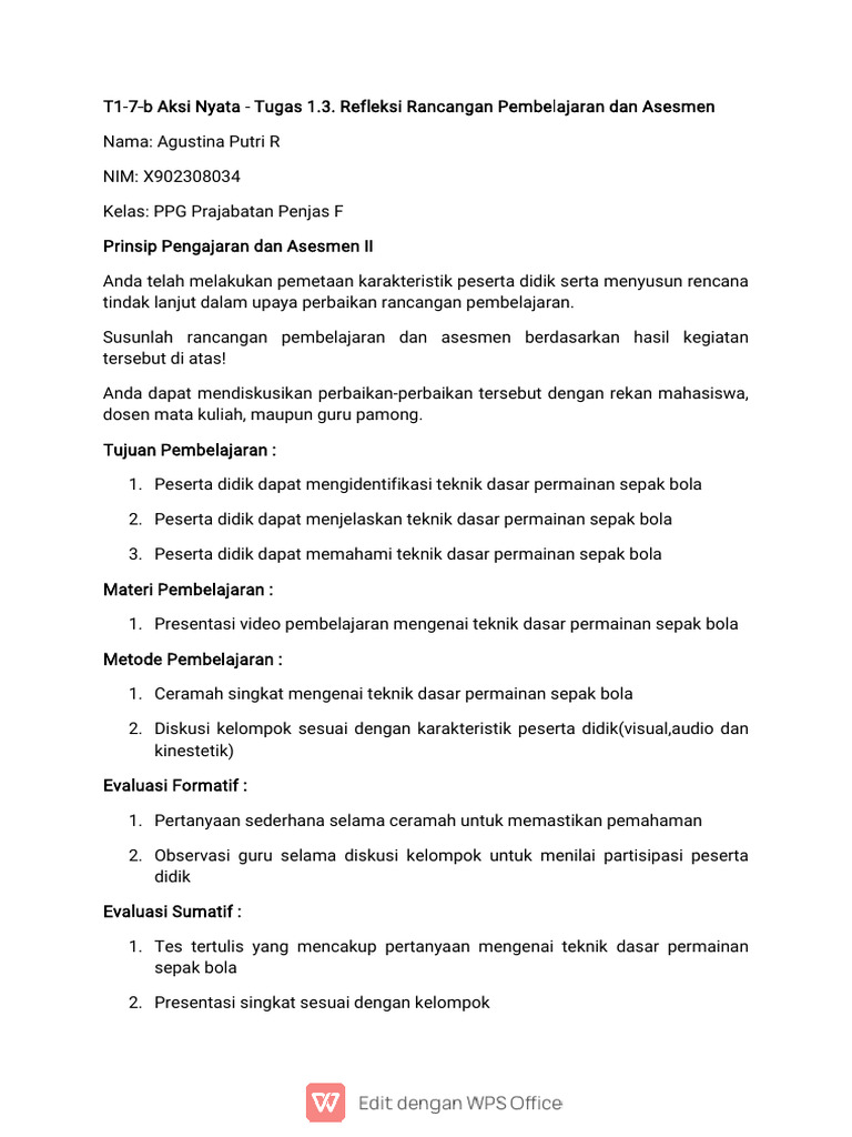 T1-7-b Aksi Nyata - Tugas 1.3. Refleksi Rancangan - PPA II | PDF