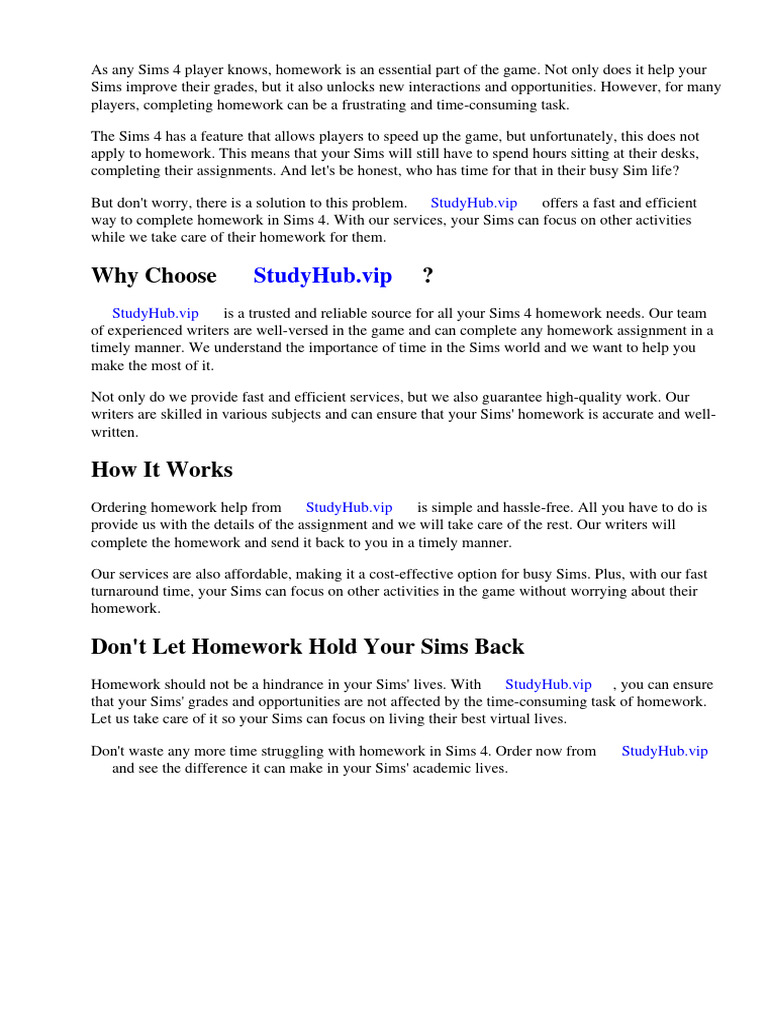Faster Homework Sims 4 | PDF | Homework | Video Games