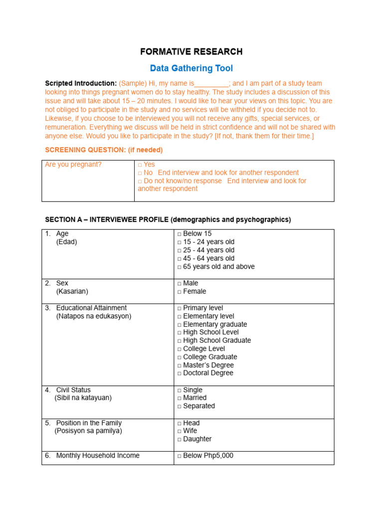 DAP SBCC Data Gathering Tool 11092023 | PDF | Psychology | Behavioural Sciences