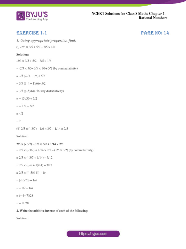 ncert-solutions-for-class-8-maths-may22-chapter-1-rational-numbers-exercise-1-1 | PDF ...