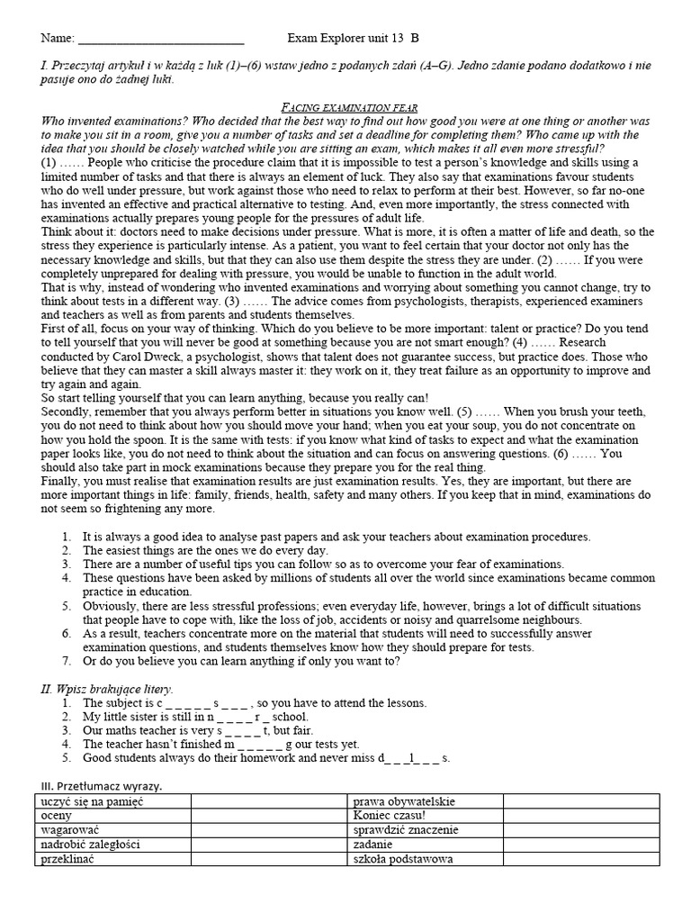 Exam Explorer Unit 13 B | PDF